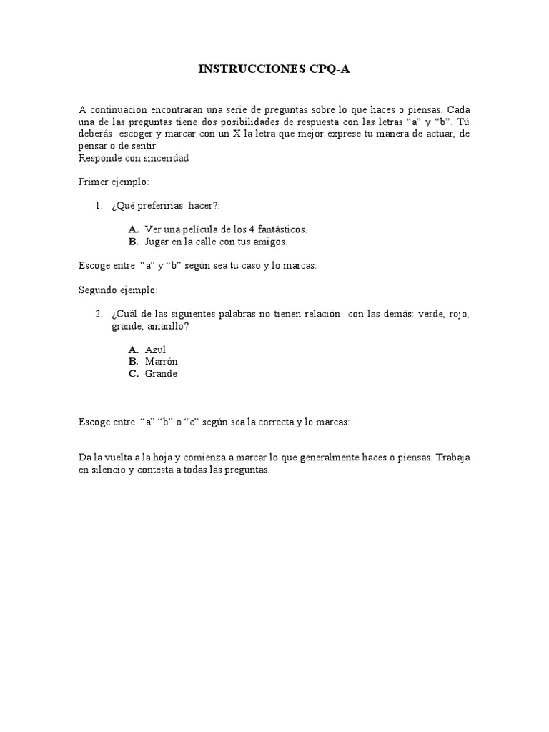 CPQ - Plantilla Cuestionario - 70 Preguntas - ForMA A | PDF
