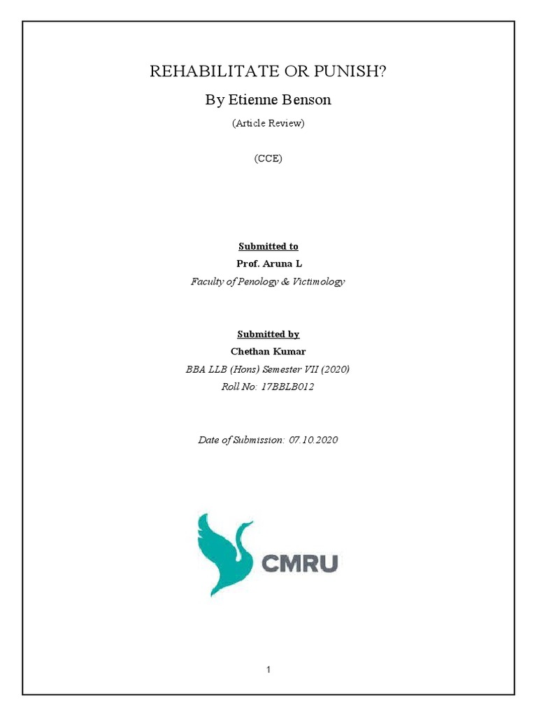 Rehabilitate or Punish?: by Etienne Benson | PDF | Rehabilitation ...