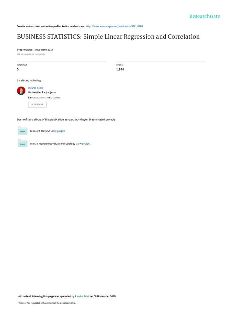 BUSINESS STATISTICS: Simple Linear Regression and Correlation | PDF | Errors And Residuals ...