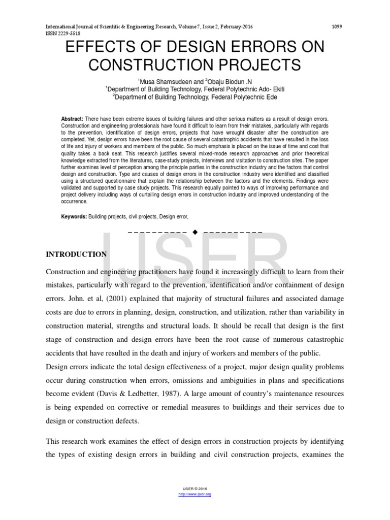 Ijser: Effects of Design Errors On Construction Projects | PDF ...