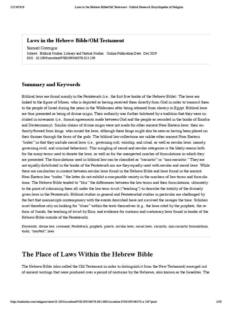 Biblical Laws in the Hebrew Bible | PDF | Torah | Covenant (Biblical)
