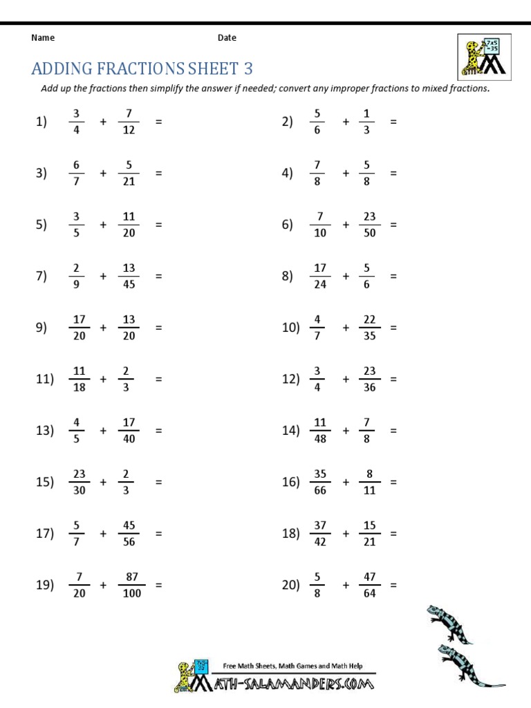 Adding Fractions Sheet 3 | PDF | Lexicology | Algebra