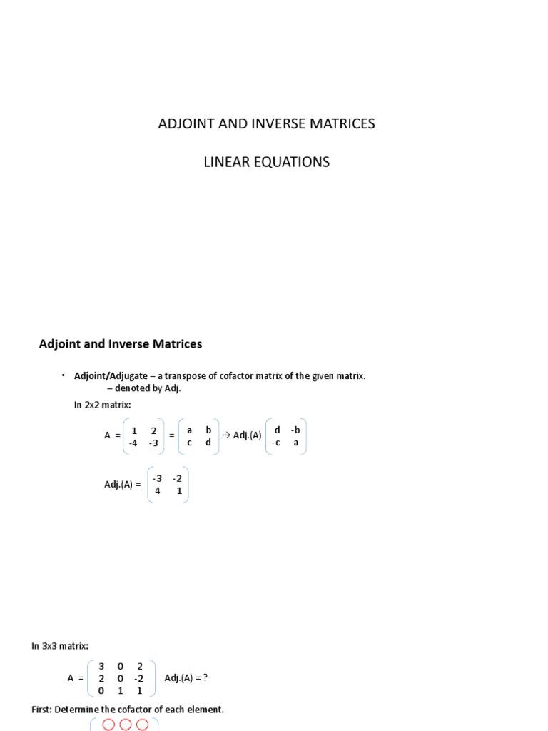 Adjoint and Inverse Matrices Linear Equations | Download Free PDF | Operator Theory | Functions ...