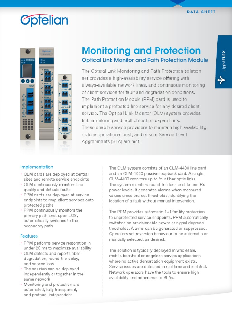 Optelian MonitoringandProtection DS | PDF | Optical Fiber | Wavelength ...