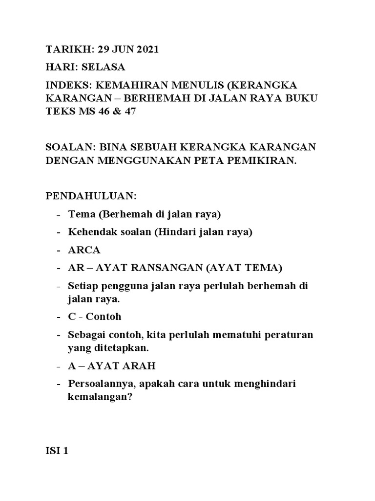 Kemahiran Menulis (Kerangka Karangan Tingkatan 3 SP 3.4.1) | PDF