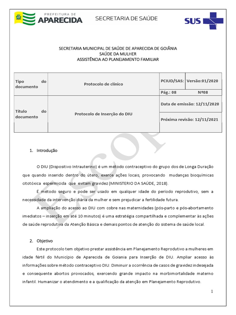 Protocolo de Insercao Do DIU | PDF | Anticoncepcionais | Gravidez