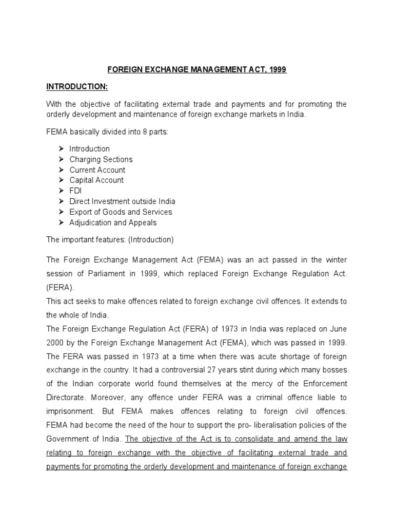 FEMA Notes For Lecture | PDF | Reserve Bank Of India | Foreign Exchange ...