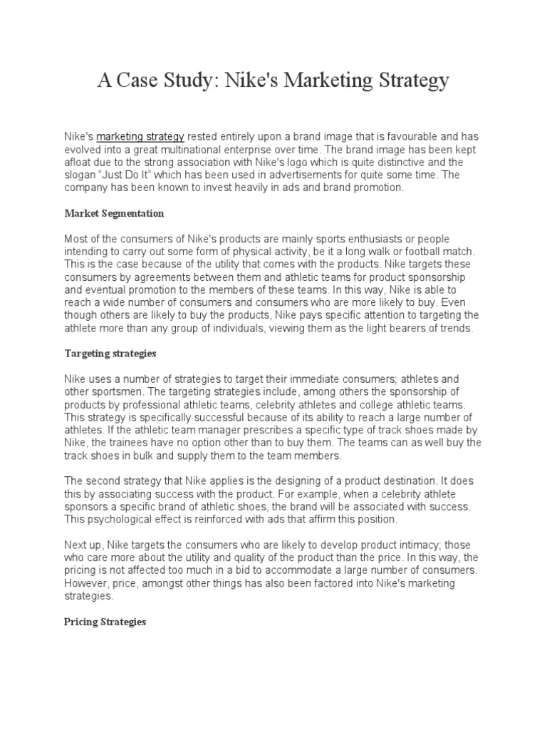 A Case Study: Nike's Marketing Strategy | Download Free PDF | Pricing ...
