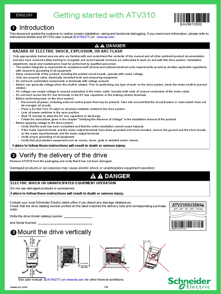 ATV310 Quick Start Installation Guide | PDF | Electric Motor | Direct ...