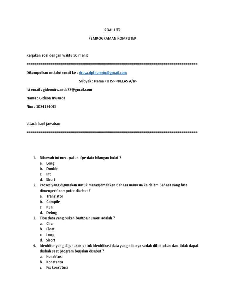UTS Pemrograman Komputer 2021 | PDF | Karier & Perkembangan | Metode & Bahan Ajar