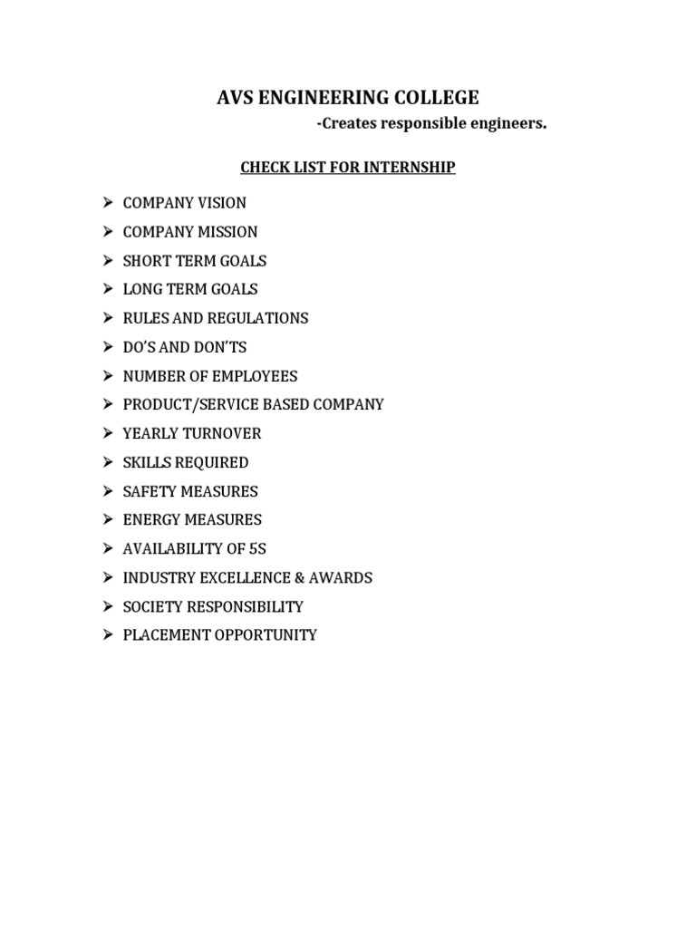 Avs Engineering College: - Creates Responsible Engineers. Check List ...