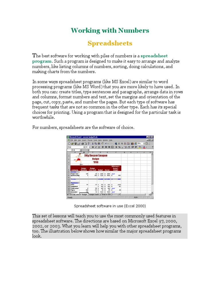 Working With Numbers | PDF | Microsoft Excel | Spreadsheet