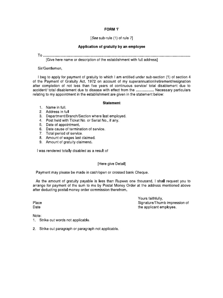 None Gratuity Form Form I | PDF