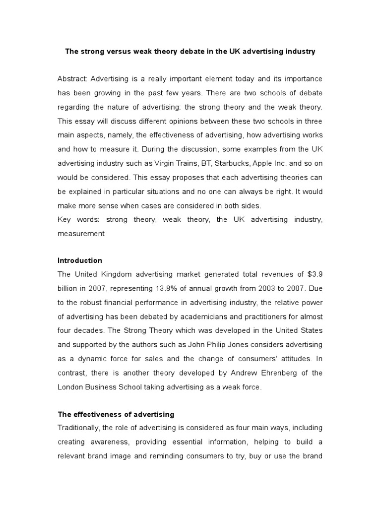Strong vs Weak Advertising Theories in UK | PDF | Advertising | Brand
