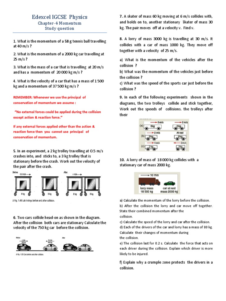 Edexcel IGCSE Physics: Chapter-4 Momentum Study Question | PDF ...