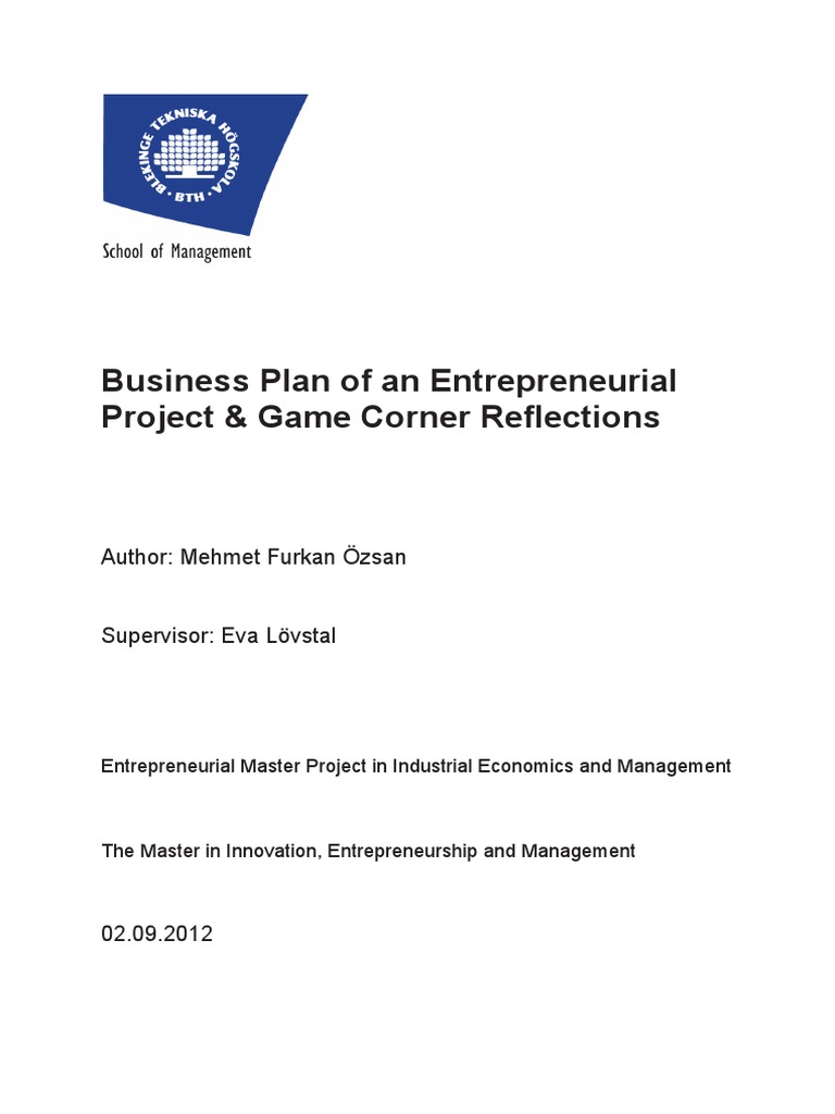 Business Plan of An Entrepreneurial Project & Game Corner Reflections ...