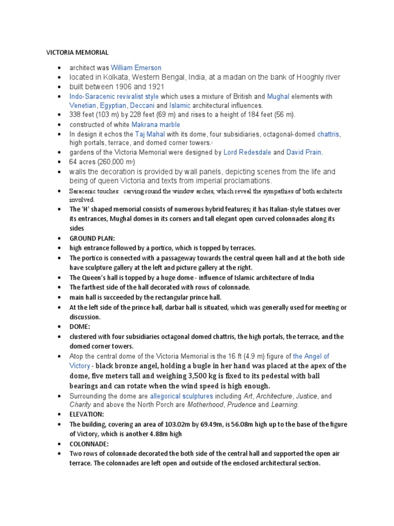 Victoria Memorial Pdf Architectural Design Architecture