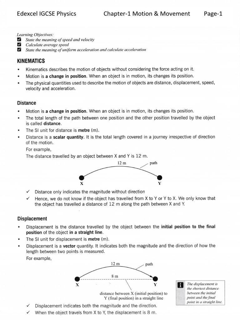 Chapter-1 Motion& Movement Rev - Notes | PDF | Velocity | Speed
