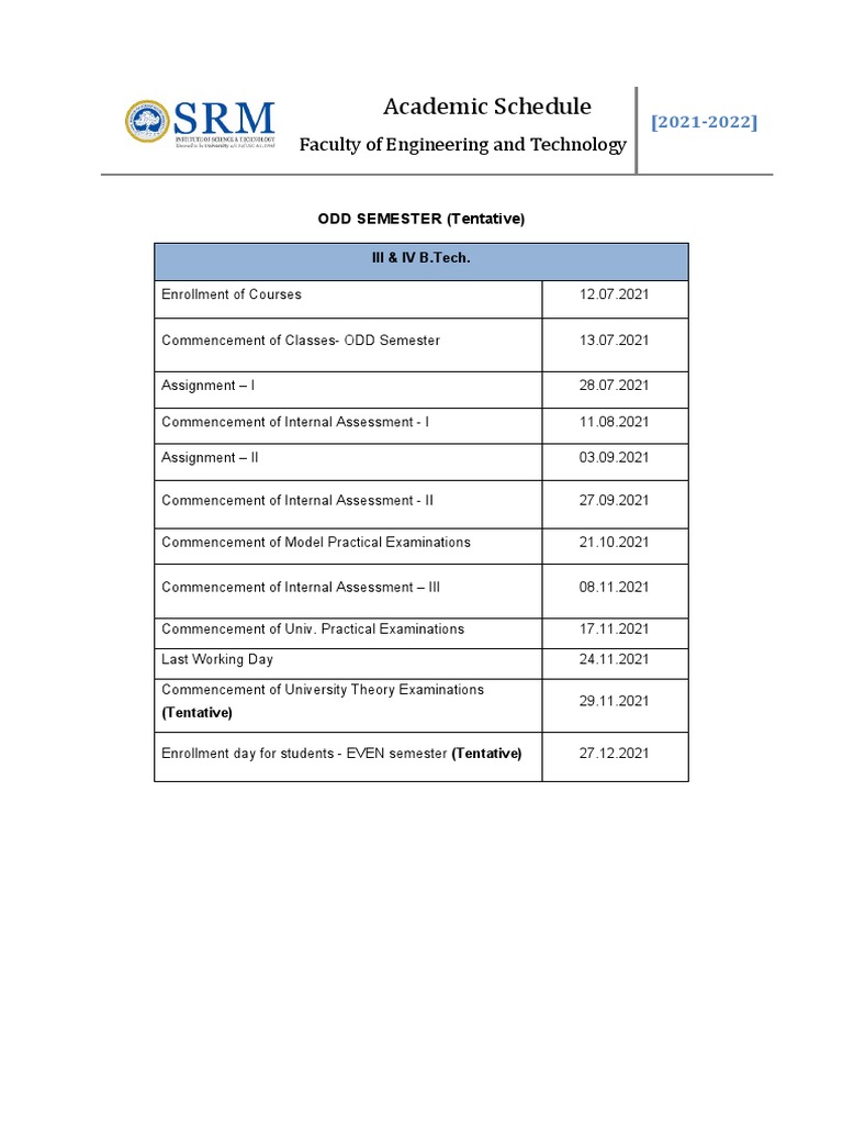 Ver 3 - Academic Schedule - ODD & EVEN Sem - 2021-22 - For III & IV ...