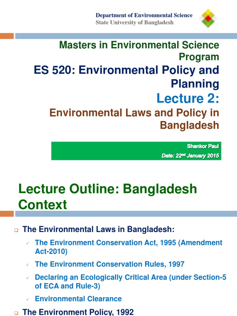 ES 520: Environmental Policy and Planning: Masters in Environmental ...