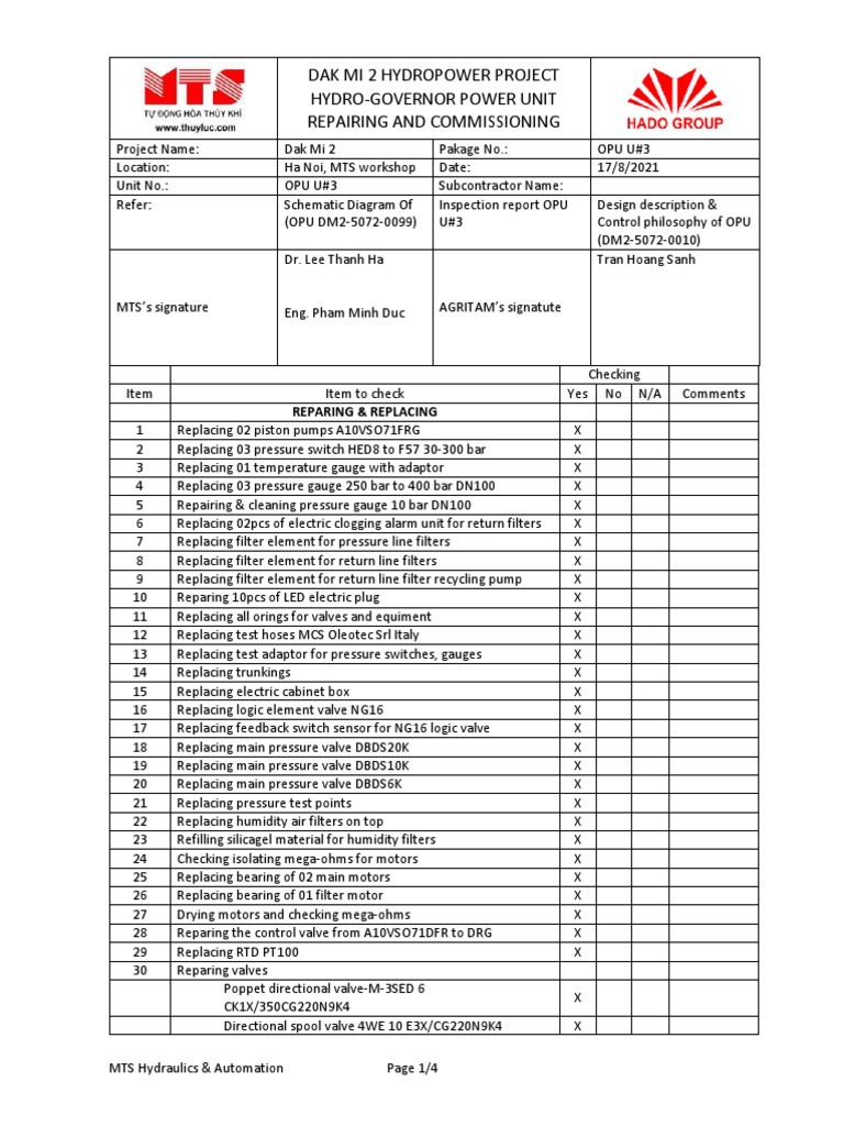 DM2-OPU CHECK LIST Final | PDF | Valve | Tools