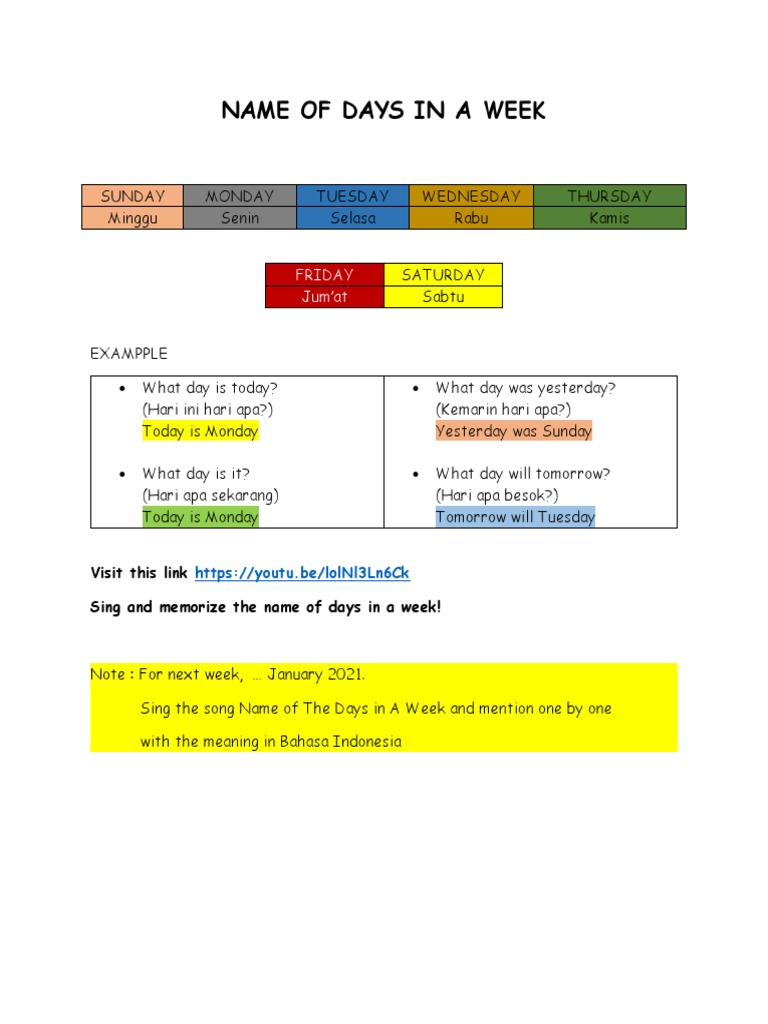 Name of Days in A Week | PDF