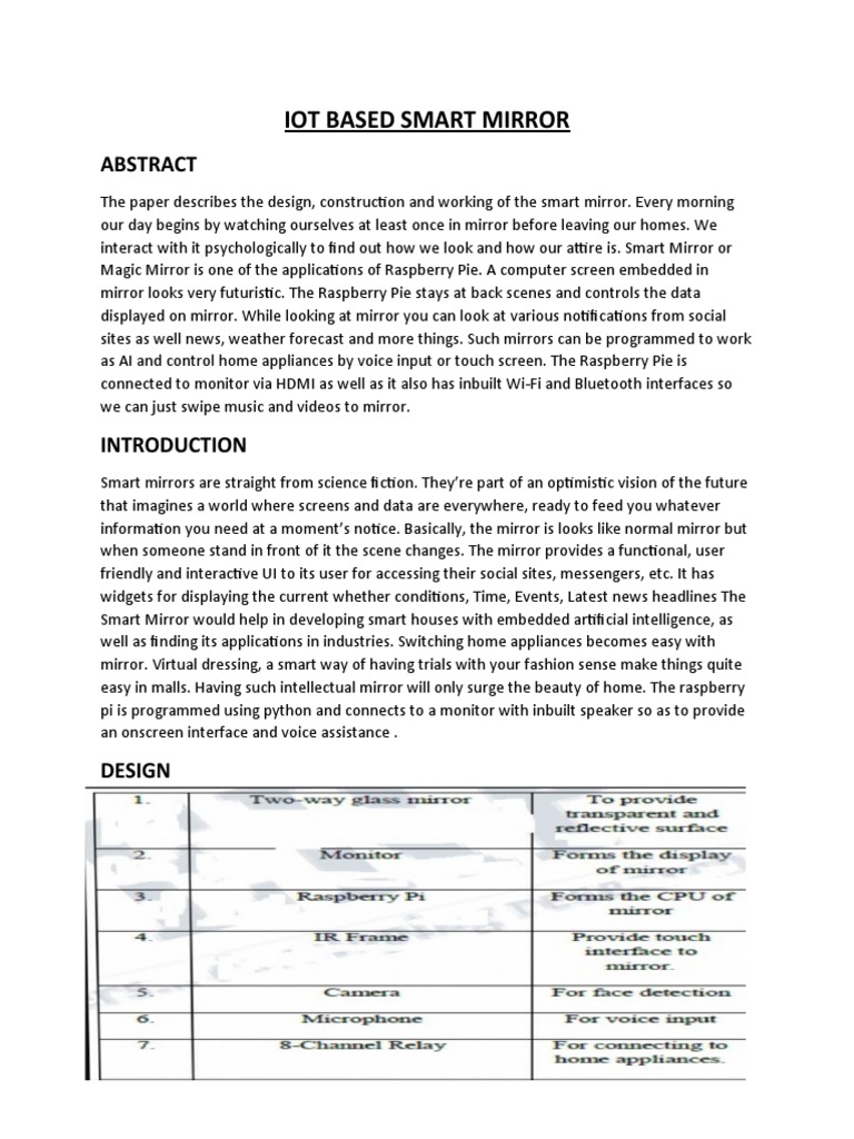 Iot Based Smart Mirror | Download Free PDF | User Interface | System ...