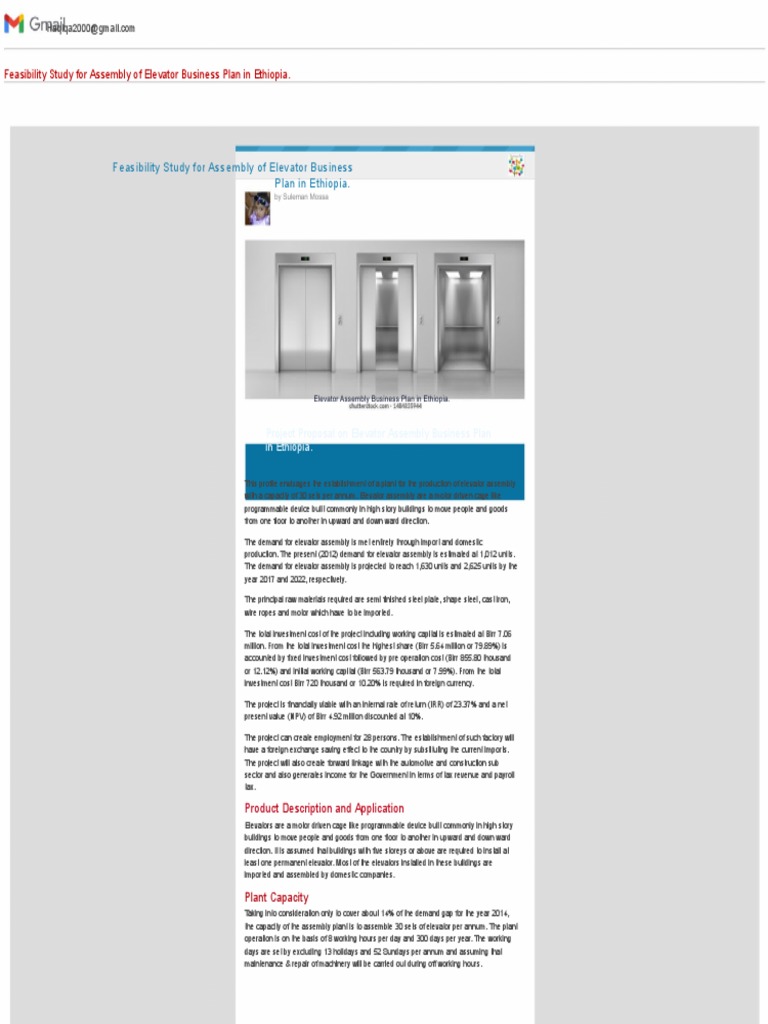 Project Proposal For Assembly of Elevator Business Plan in Ethiopia ...