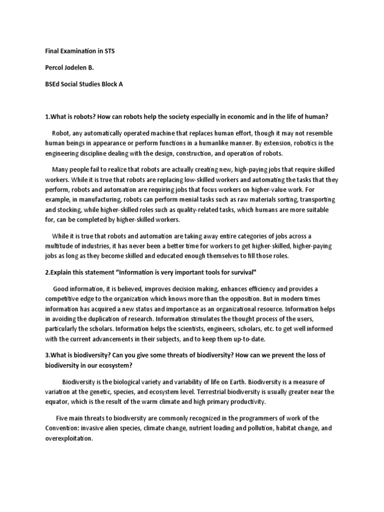 Final Exam (STS) | PDF | Biodiversity | Genetically Modified Organism