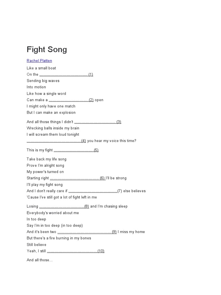 Rachel Platten's Fight Song Lyrics | PDF | Art