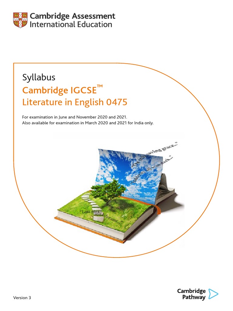 Syllabus: Cambridge IGCSE Literature in English 0475 | PDF | Schools ...