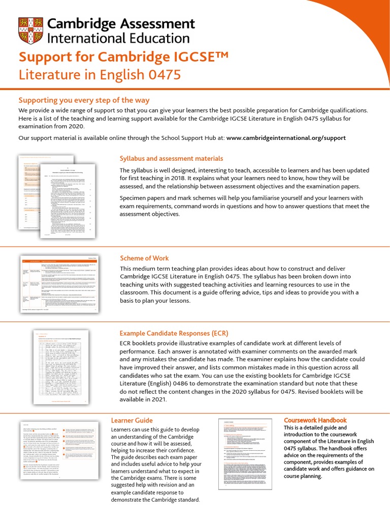Literature in English 0475: Support For Cambridge IGCSE™ | PDF | Test ...