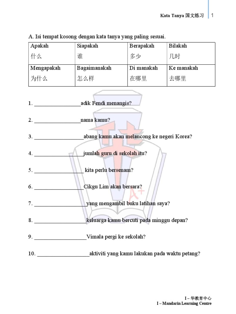 STD 2 BM-Kata Tanya | PDF | Seni & Disiplin Bahasa