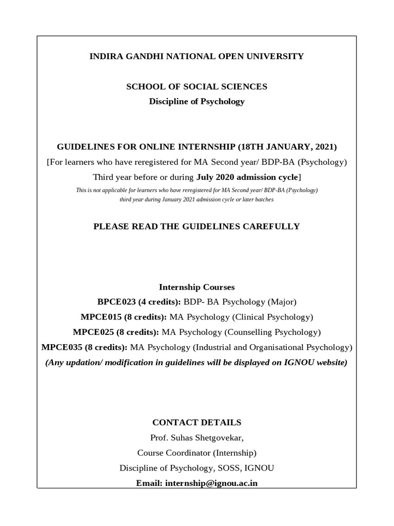 MAPC & BDP - BA Psychology Online Internship Guidelines 18012021 | PDF | Psychology | Learning