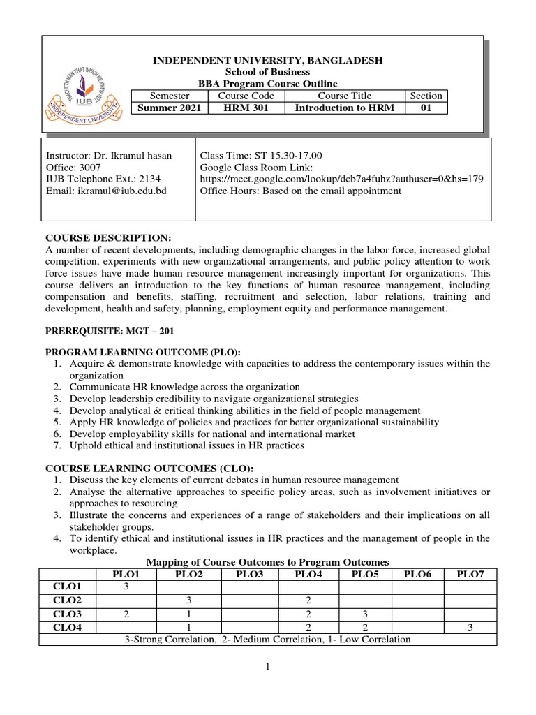 HRM-301 Course Outline | PDF | Performance Appraisal | Human Resource ...