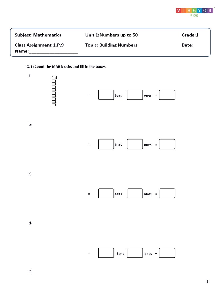 Grade 1 Maths Practise Papers | PDF