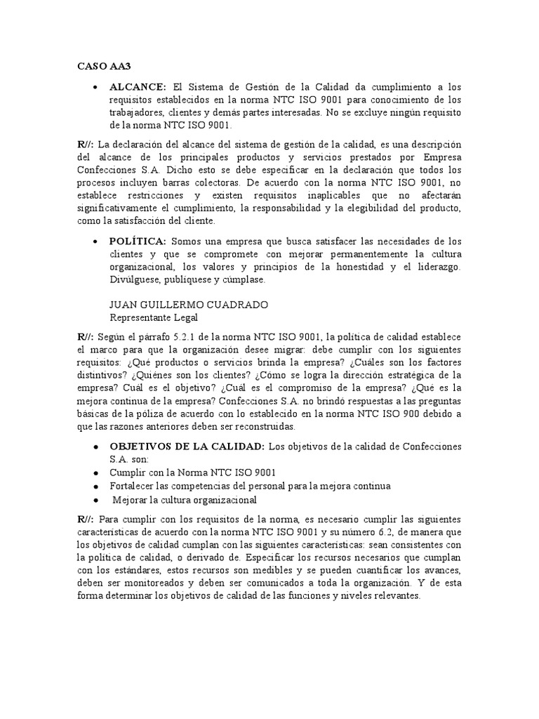 Caso Aa3 | PDF | Gestión de la calidad | Calidad (comercial)