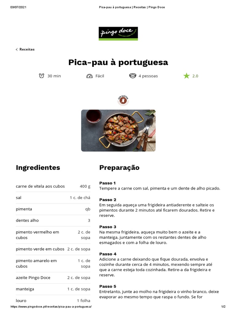 Pica-Pau À Portuguesa - Receitas - Pingo Doce | Download grátis PDF ...