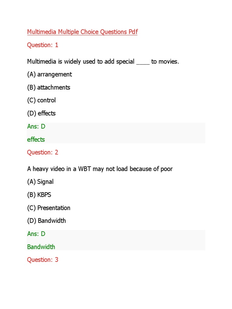 Multimedia MCQ Questions and Answers | PDF