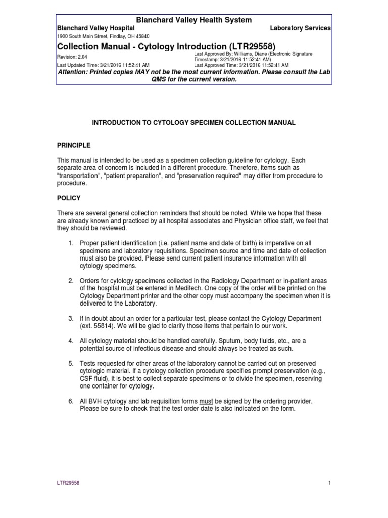 J - BVHS Cytology Collection Manual | PDF | Cytopathology | Pathology