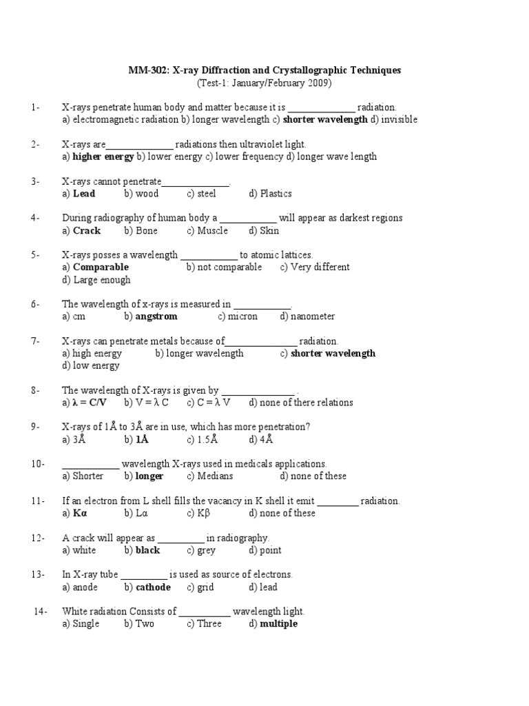 X-ray Diffraction MCQs and Techniques | PDF | X Ray Crystallography | Light