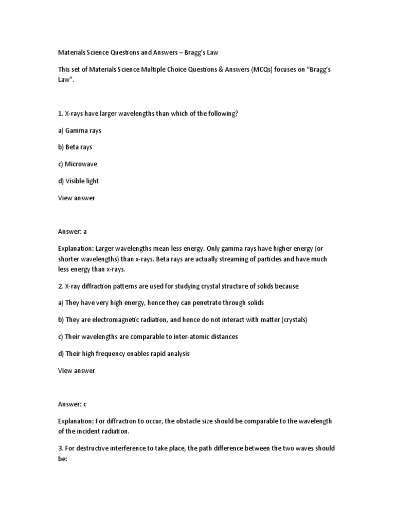 Materials Science Questions and Answers | PDF | X Ray Crystallography ...