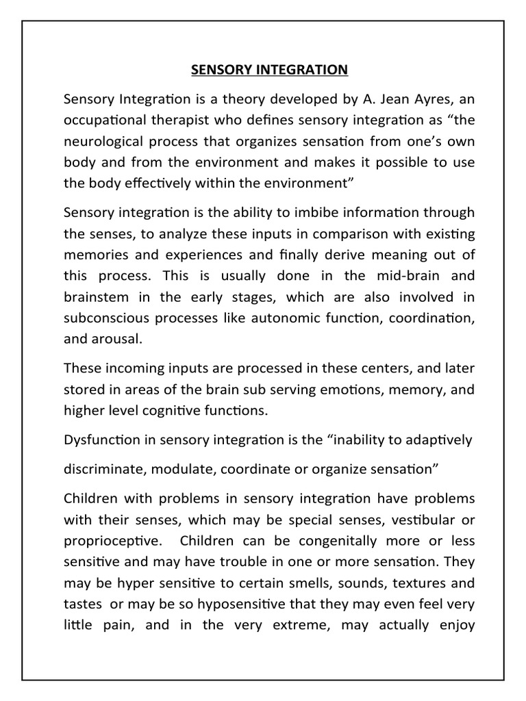 Sensory Integration | PDF | Sensory Processing Disorder | Perception