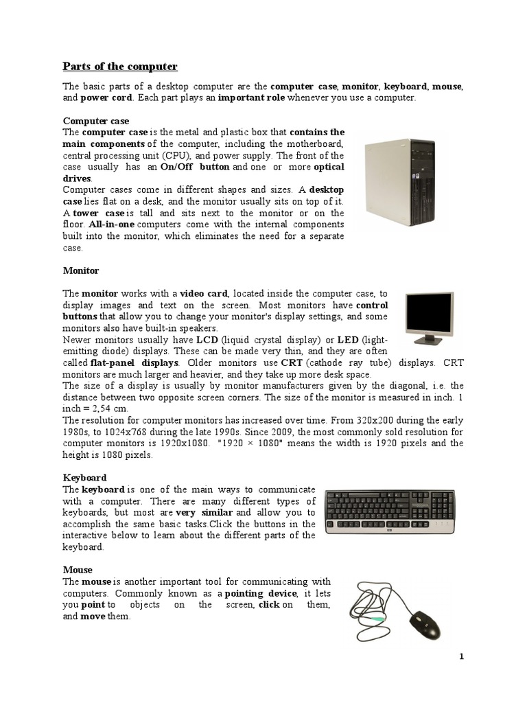 The Basic Parts of A Desktop Computer | PDF | Computer Monitor | Usb