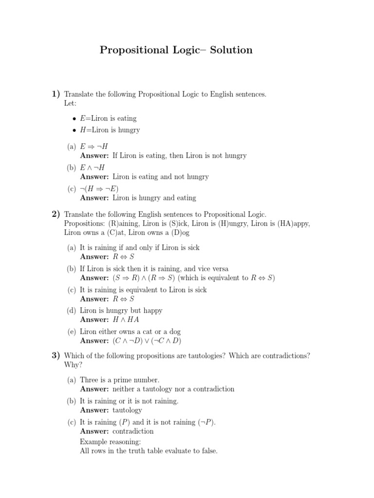Solutions-Propositional Logic | PDF | Contradiction | Interpretation ...