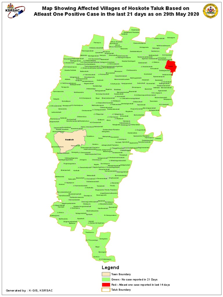 Map Showing Affected Villages of Hoskote Taluk Based On Atleast One ...