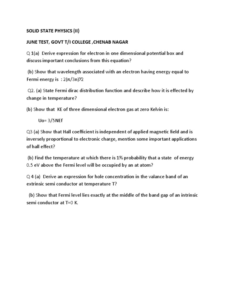 Solid State Physics 2 | PDF | Teaching Methods & Materials | Science ...
