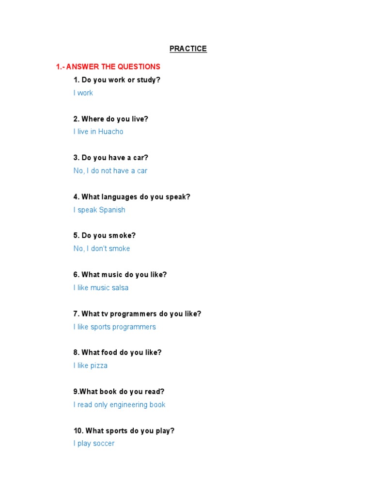 English Practice: Questions & Conversations | PDF | Language Arts ...