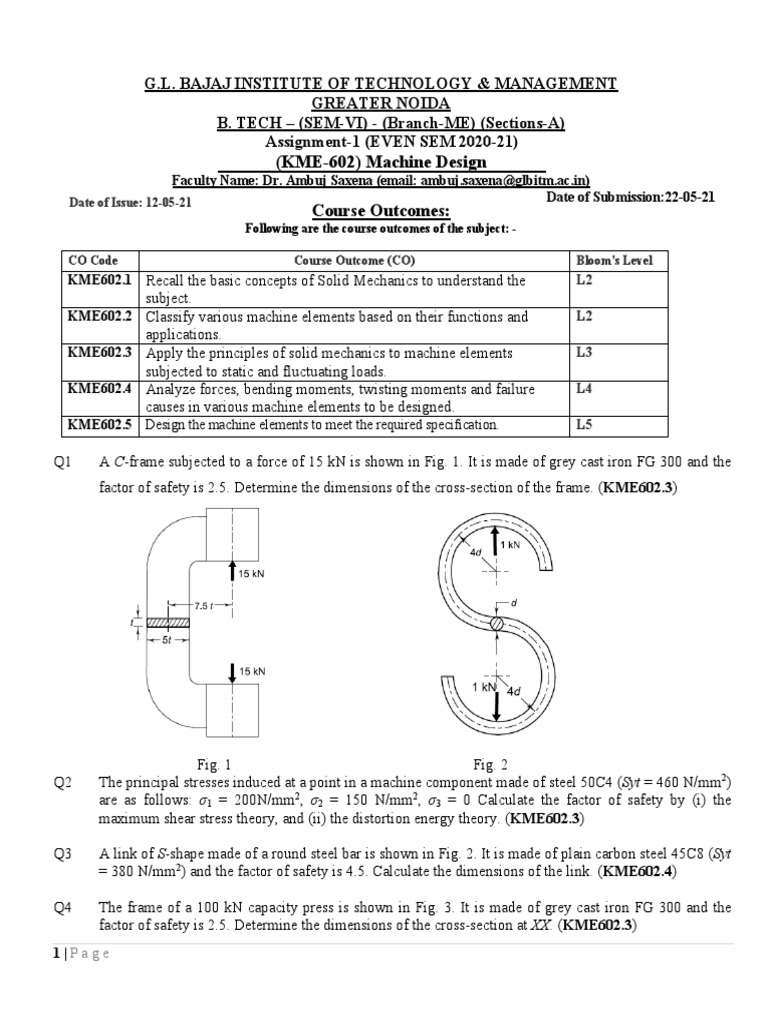 Machine Design Assignment-1 | PDF | Bending | Mechanical Engineering