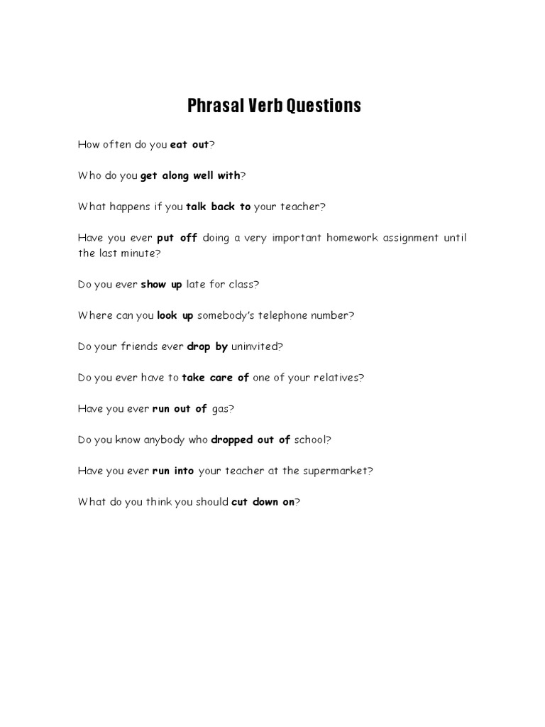 Phrasal Verbs Questions | PDF | Phrase | Verb